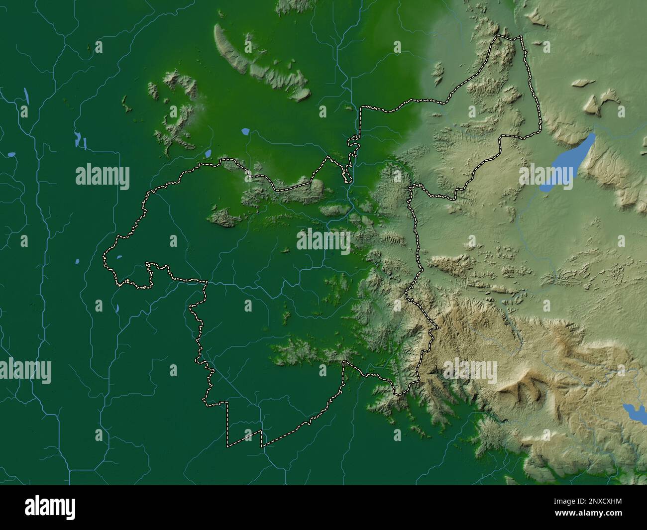 Saraburi, province of Thailand. Colored elevation map with lakes and ...