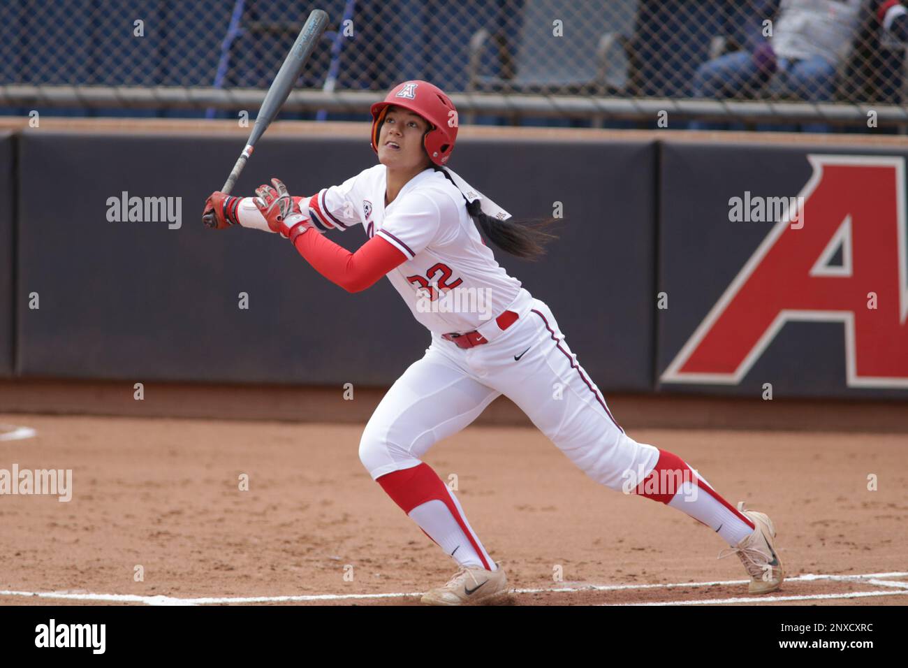 TUCSON, AZ - MARCH 18: Arizona Wildcats outfielder Alyssa Palomino (32) hits the ball during a ...