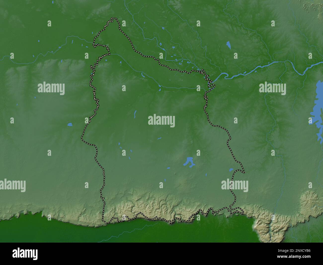Si Sa Ket, province of Thailand. Colored elevation map with lakes and ...