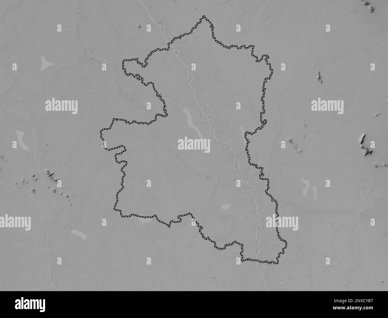 Sing Buri, province of Thailand. Grayscale elevation map with lakes and ...
