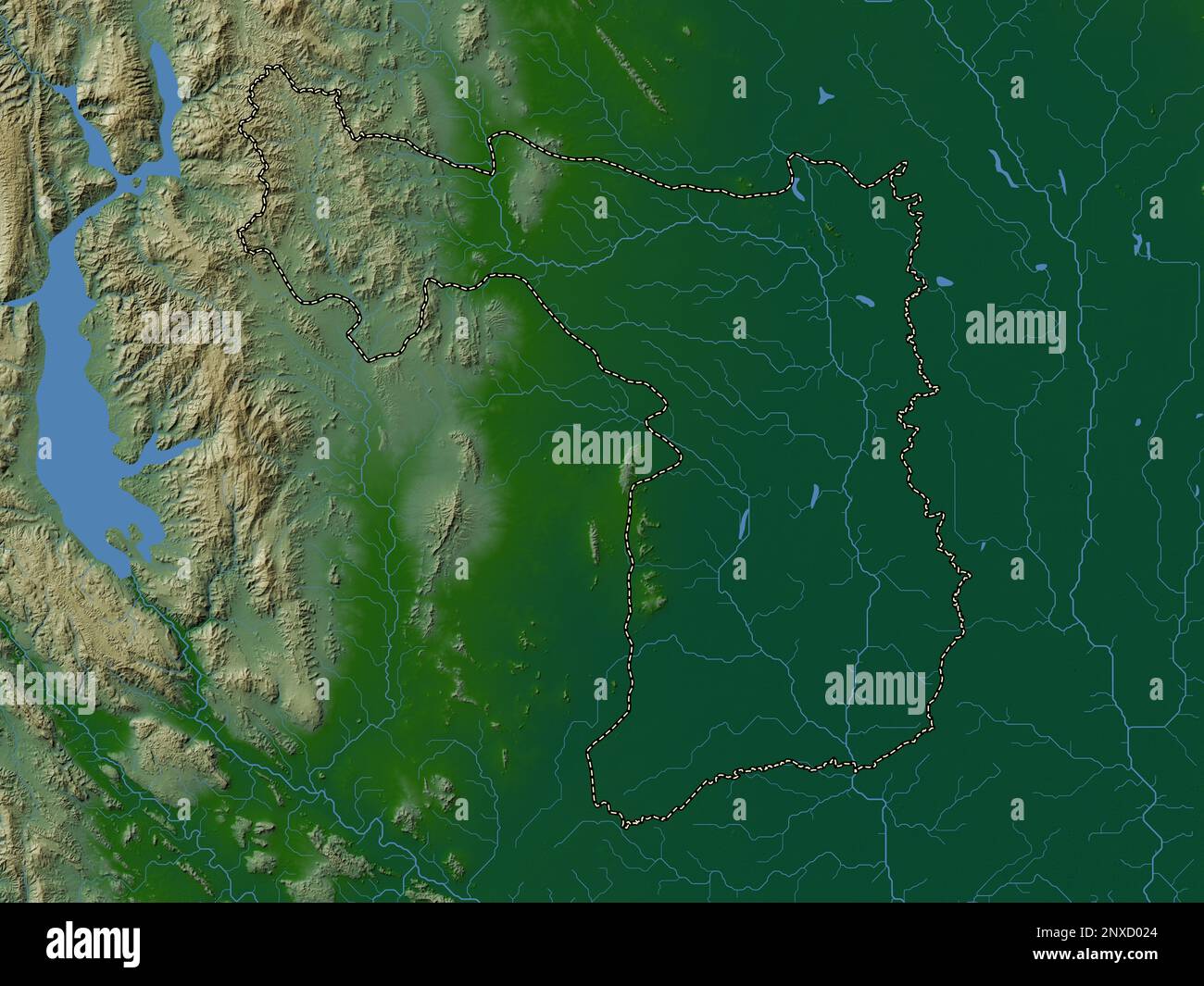 Suphan Buri, province of Thailand. Colored elevation map with lakes and ...