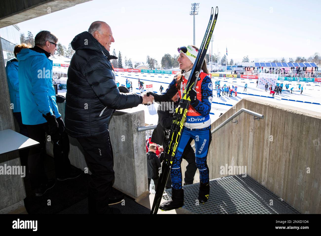 Winner Darya Domracheva from Belarus is greeted by King Harald of ...
