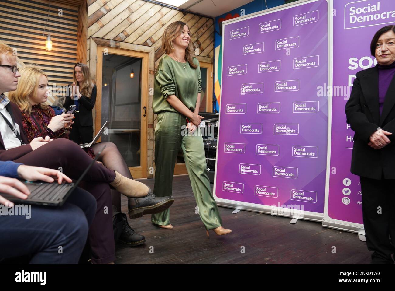 TD Holly Cairns arriving to give a speech at the Tara Building in ...