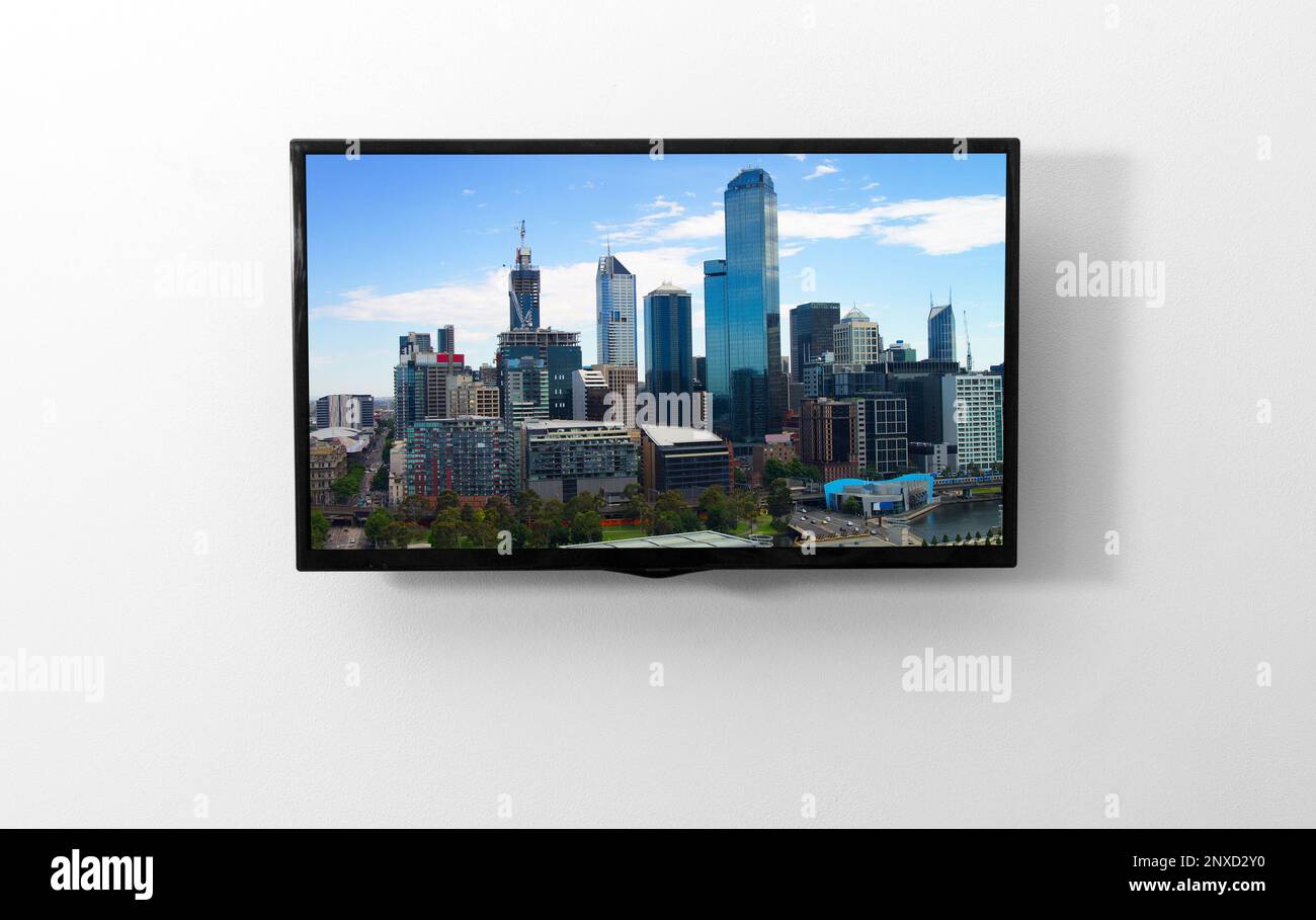 TV monitor on the wall Stock Photo - Alamy
