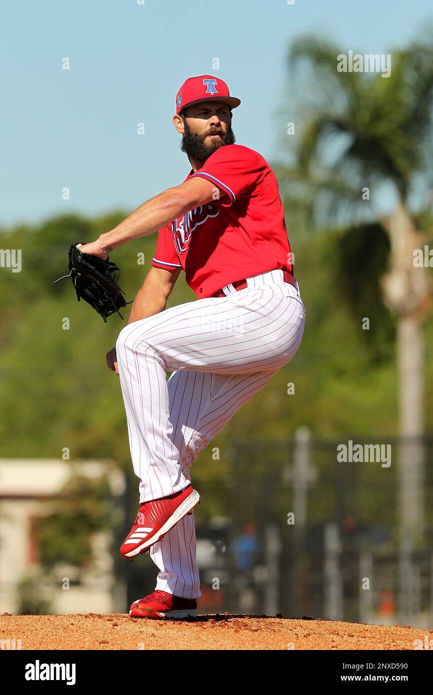 CLEARWATER, FL - MARCH 17: Jake Arrieta of the Phillies delivers a ...