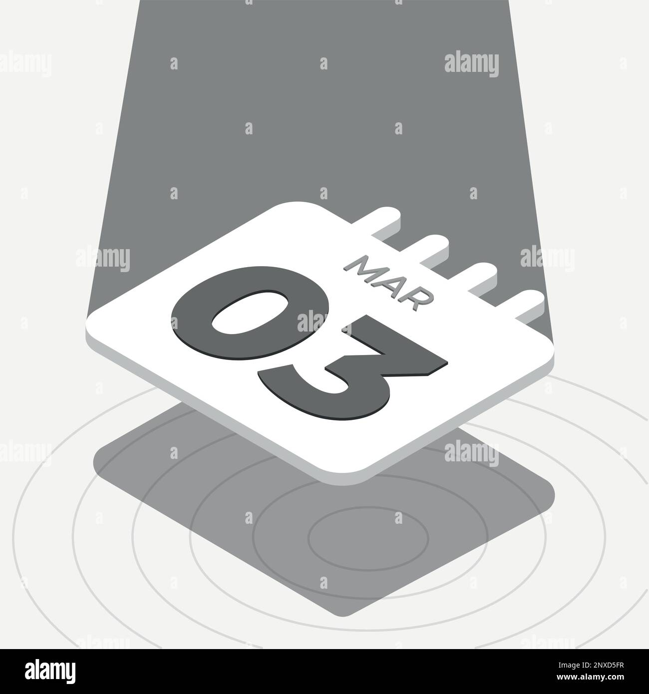 March 3 - Black and white 3D calendar floating with spotlight on white ...
