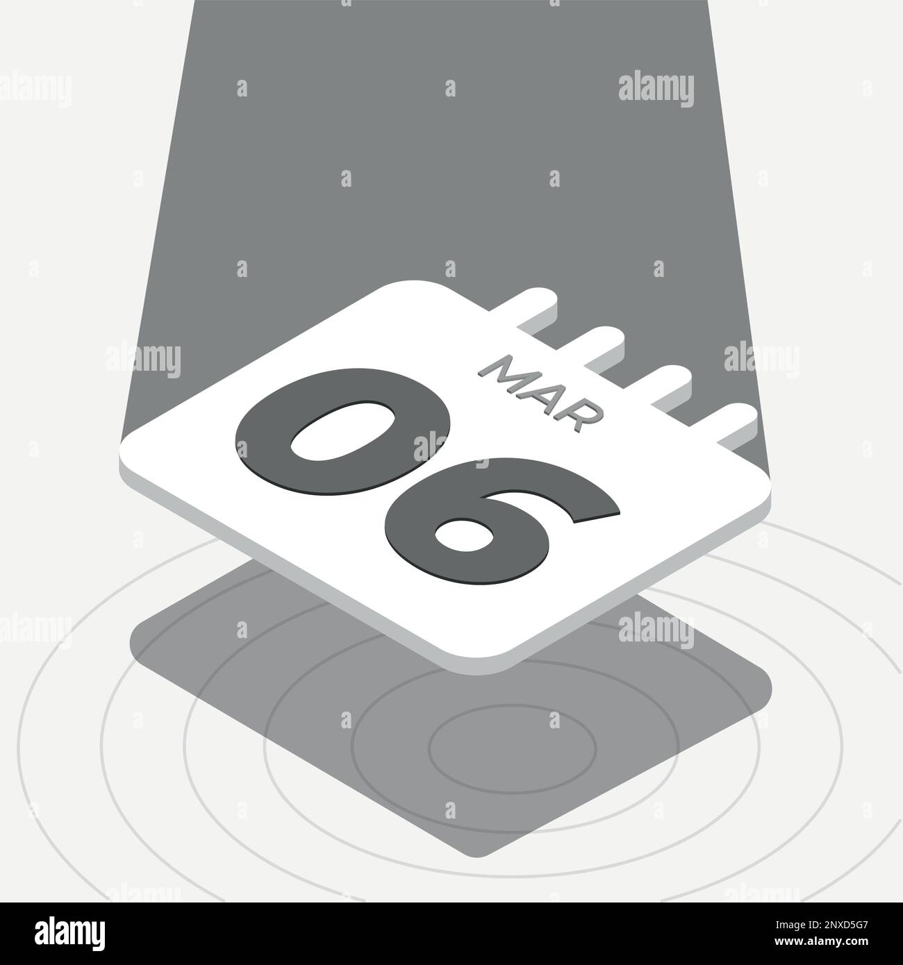 March 6 - Black and white 3D calendar floating with spotlight on white ...