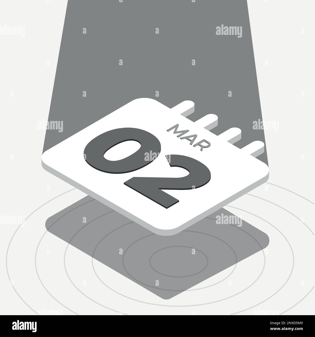 March 2 - Black and white 3D calendar floating with spotlight on white ...