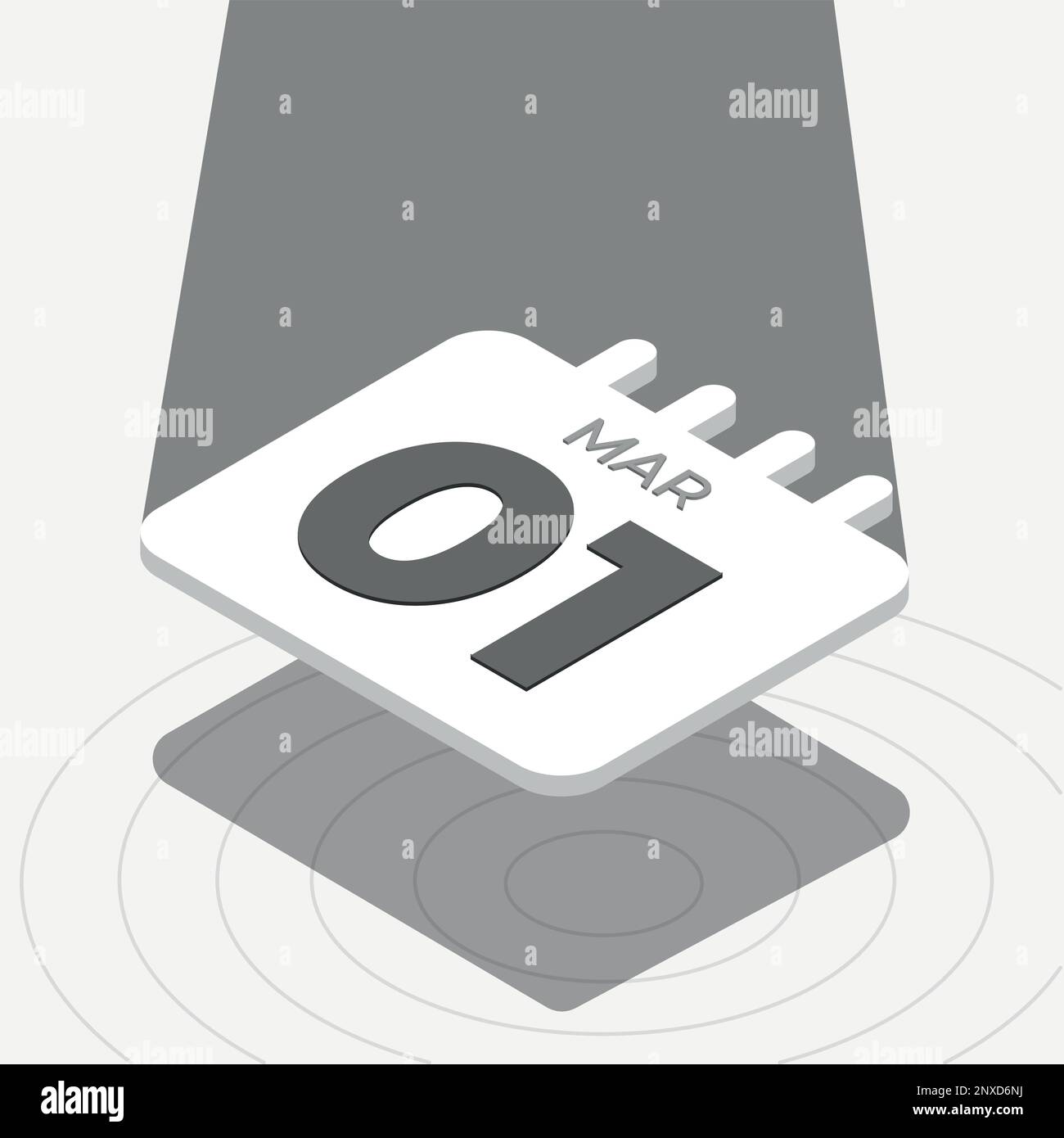 March 1 - Black and white 3D calendar floating with spotlight on white ...