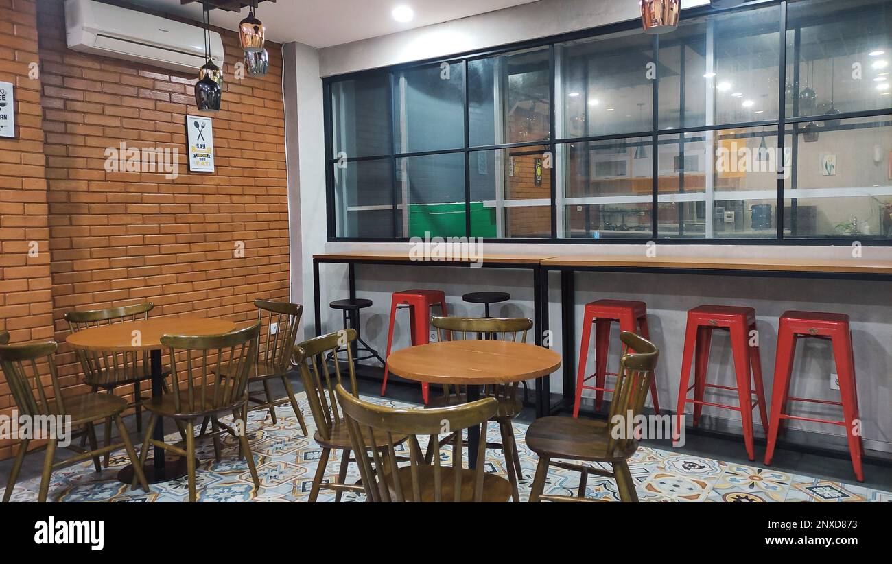 Cafe Atmosphere Before Opening, Wooden Tables with Wooden Chairs and ...