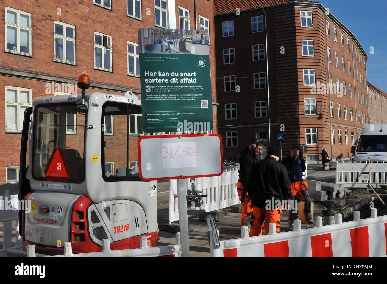 Copenhagen /Denmark/01 March 2023/ .Road construction labour workersd ...