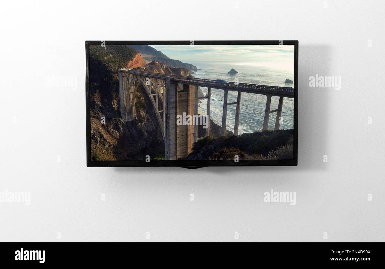 TV monitor on the wall Stock Photo - Alamy