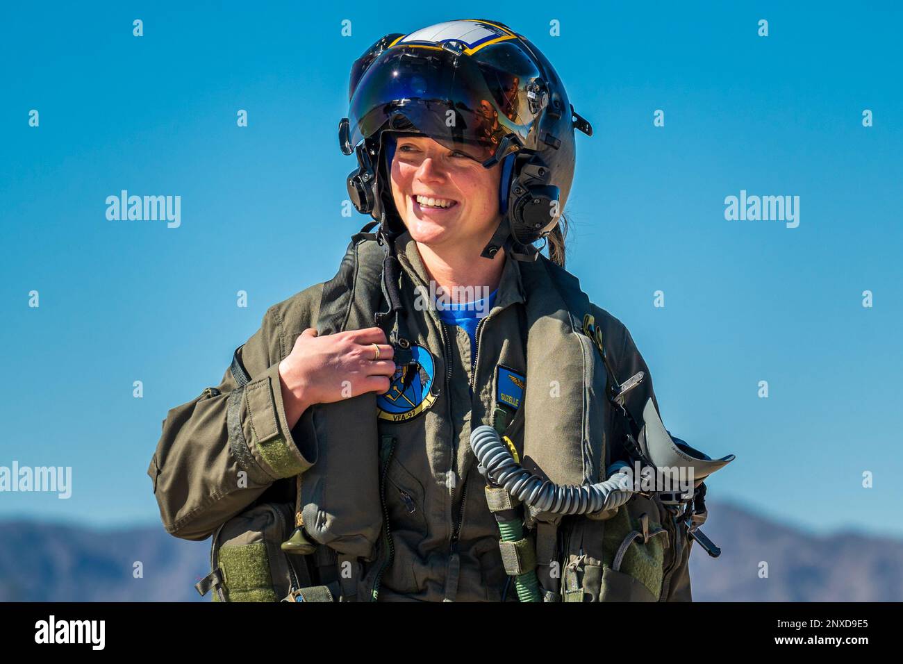 U.S. Navy Lt. Suzelle Thomas, F-35C Lightning II VFA-97 pilot, departs ...
