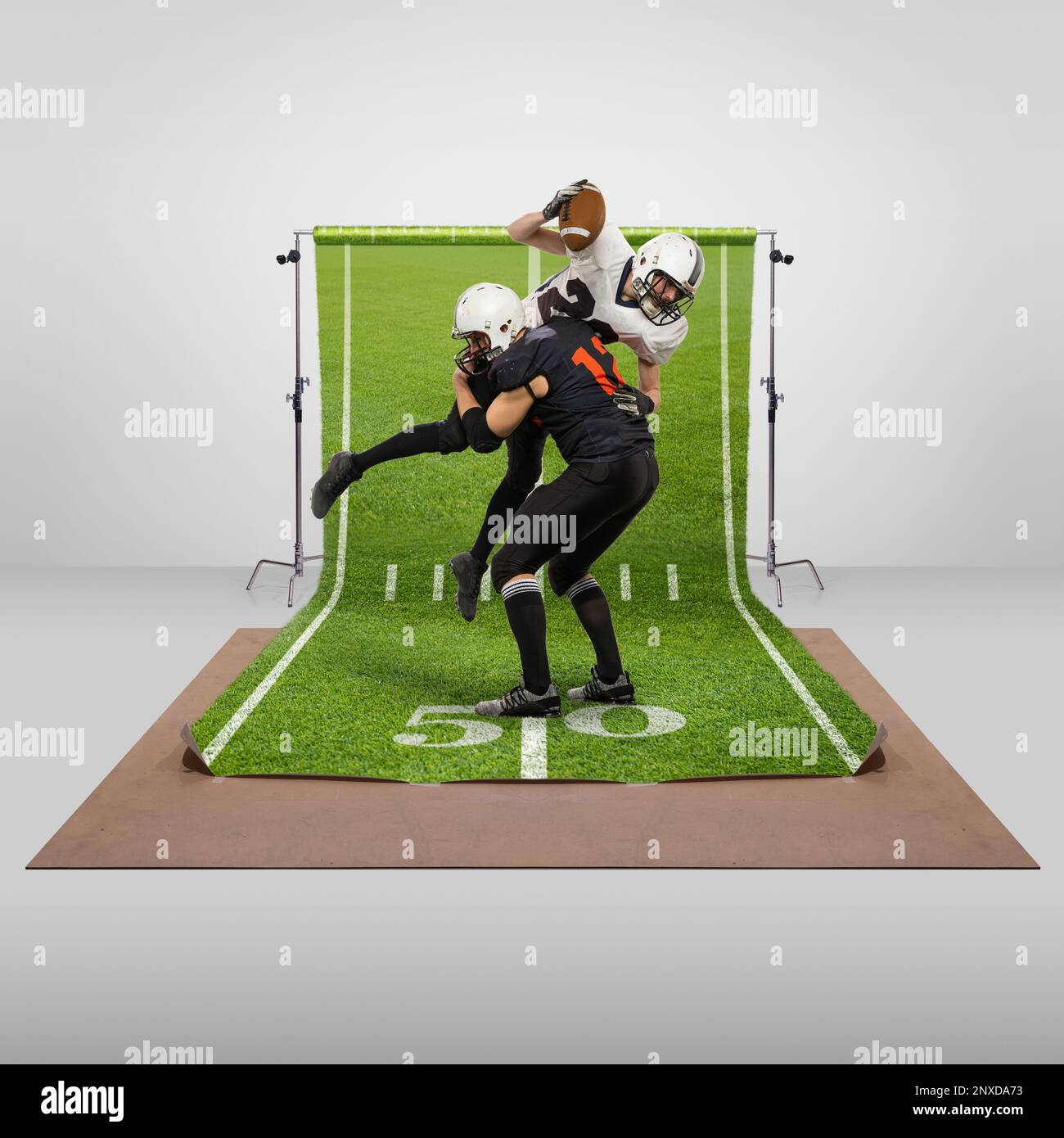 Competitive spirit. Two men, professional american football players in ...