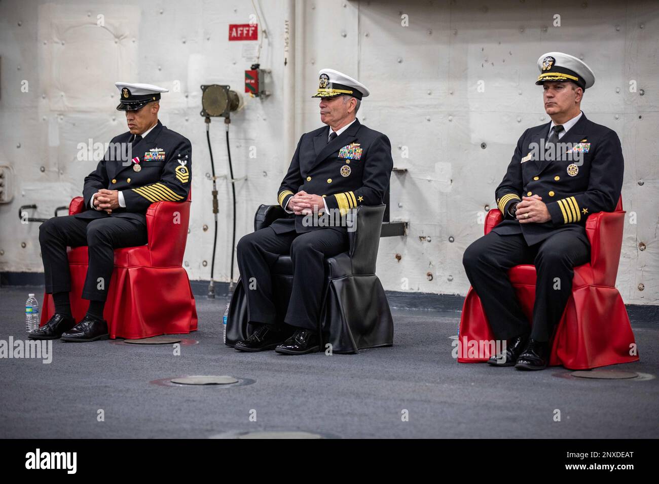 NORFOLK, Va. (Jan. 31, 2023) – Vice Adm. Roy Kitchener, center, Commander, Naval Surface Forces ...