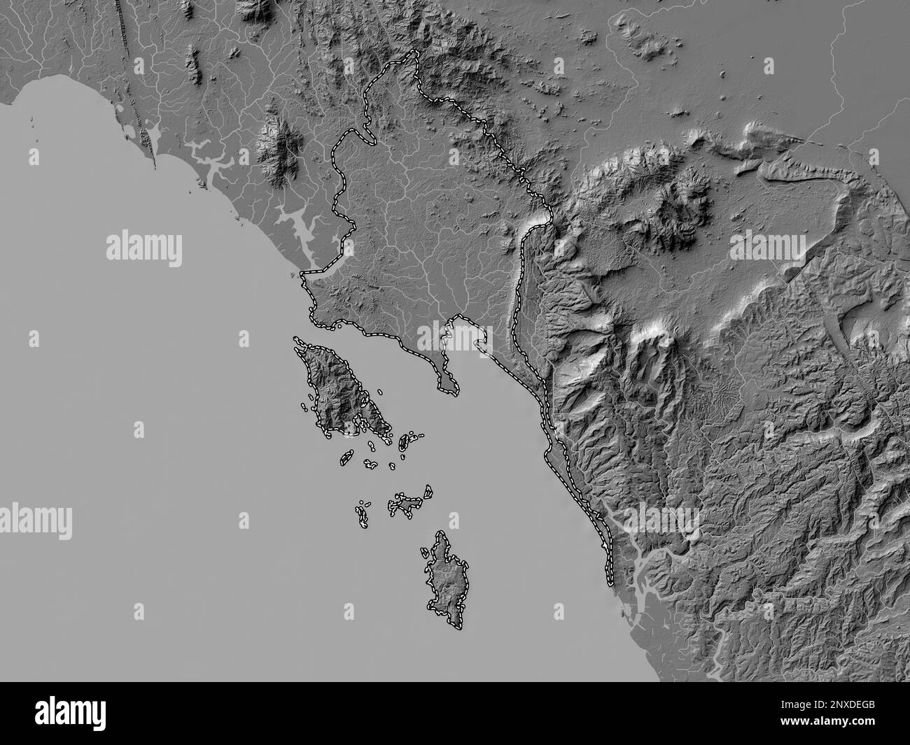 Trat, province of Thailand. Bilevel elevation map with lakes and rivers ...