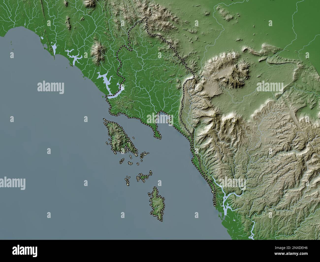 Trat, province of Thailand. Elevation map colored in wiki style with ...