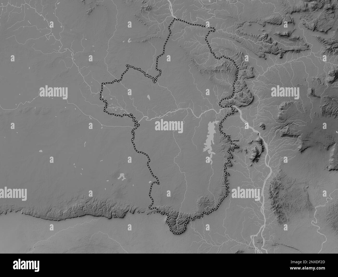 Ubon Ratchathani, province of Thailand. Grayscale elevation map with ...