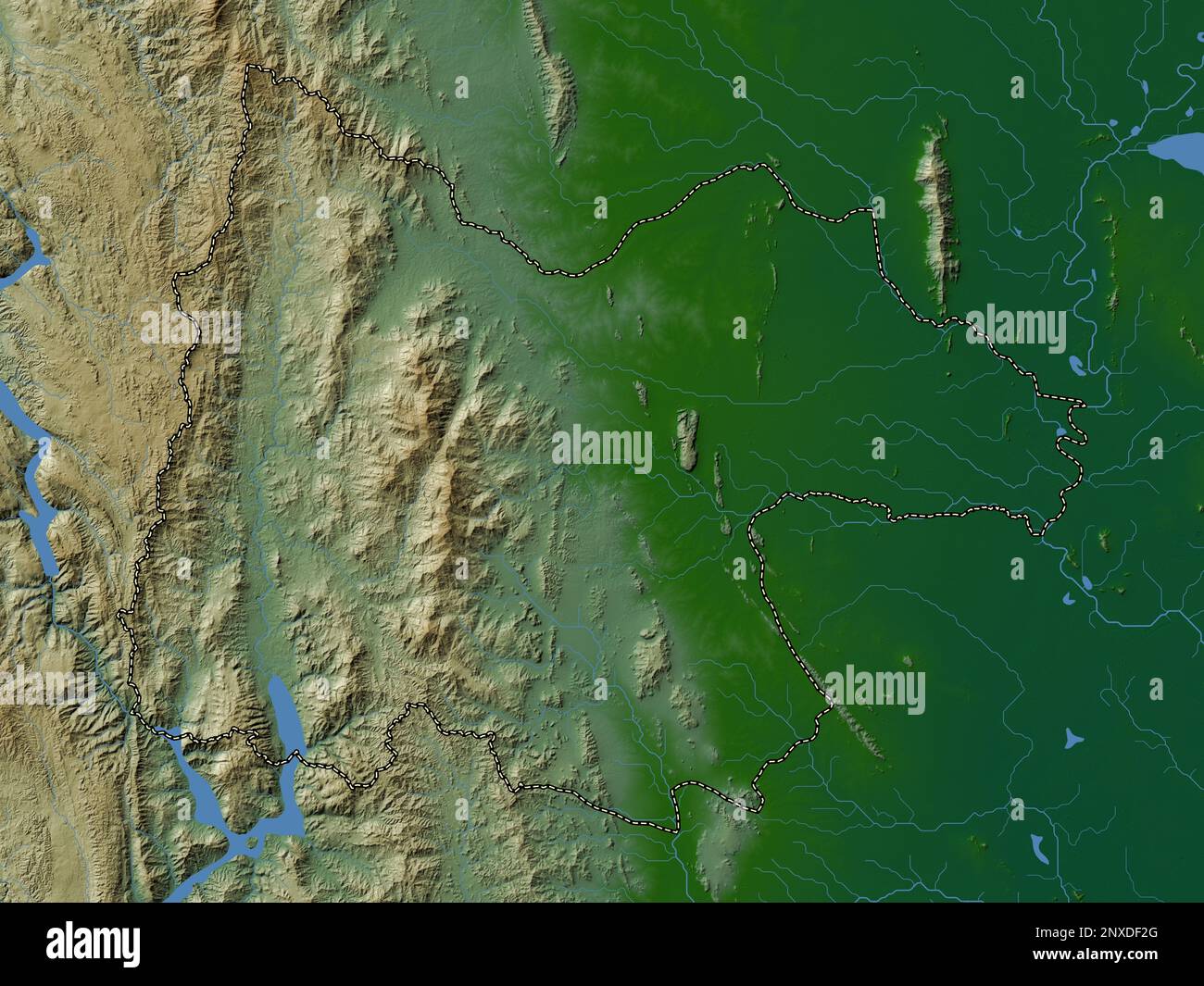 Uthai Thani, province of Thailand. Colored elevation map with lakes and ...