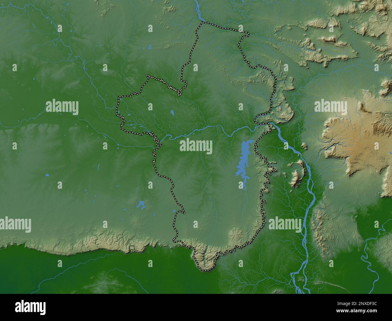 Ubon Ratchathani, province of Thailand. Colored elevation map with ...