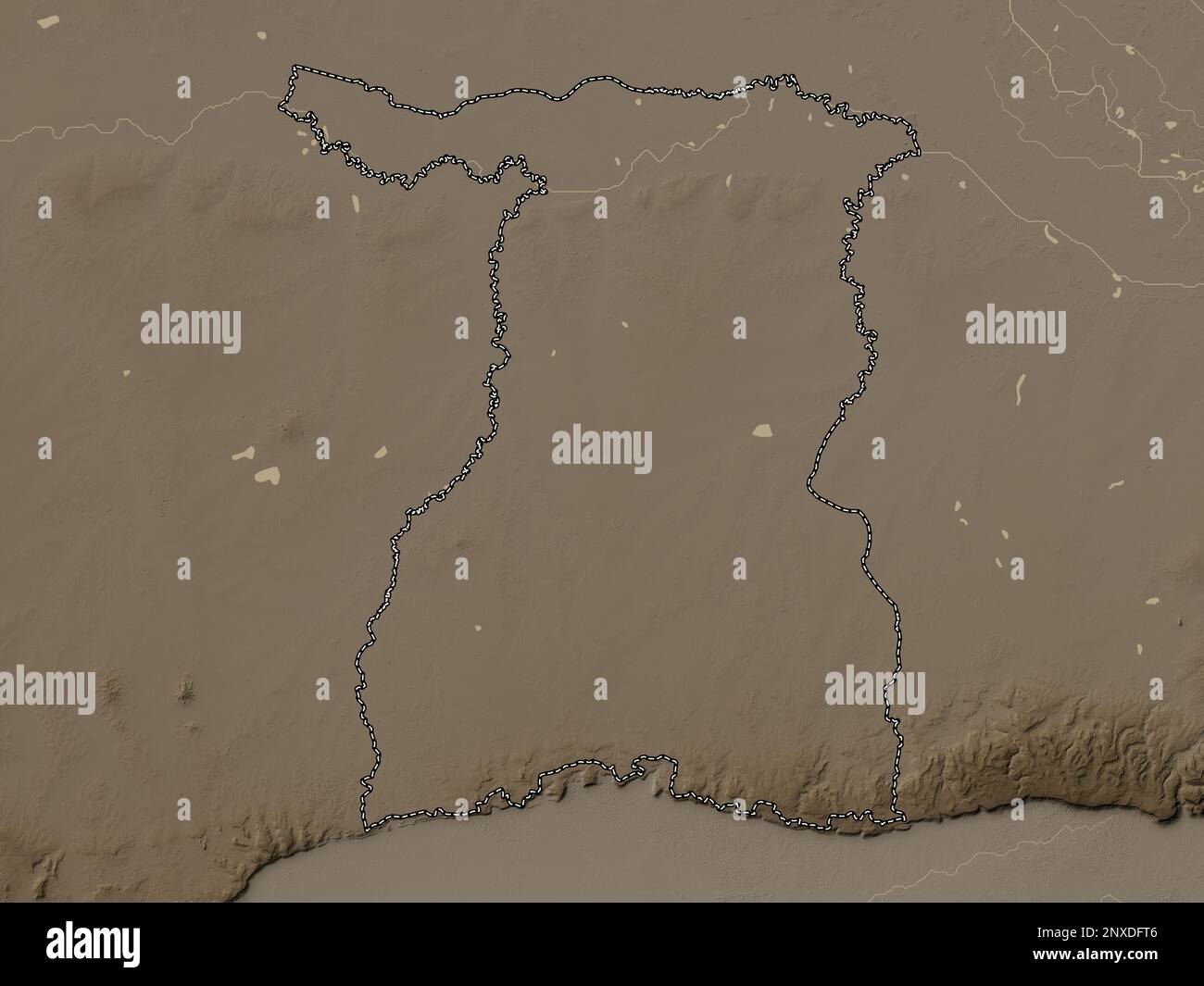Surin, province of Thailand. Elevation map colored in sepia tones with ...