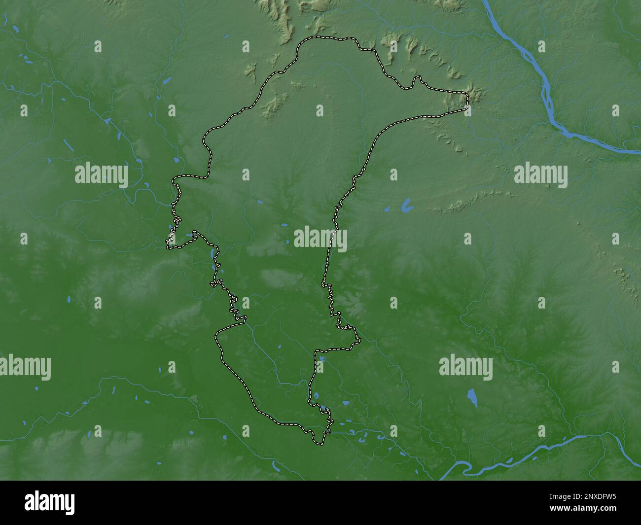 Yasothon, province of Thailand. Colored elevation map with lakes and ...