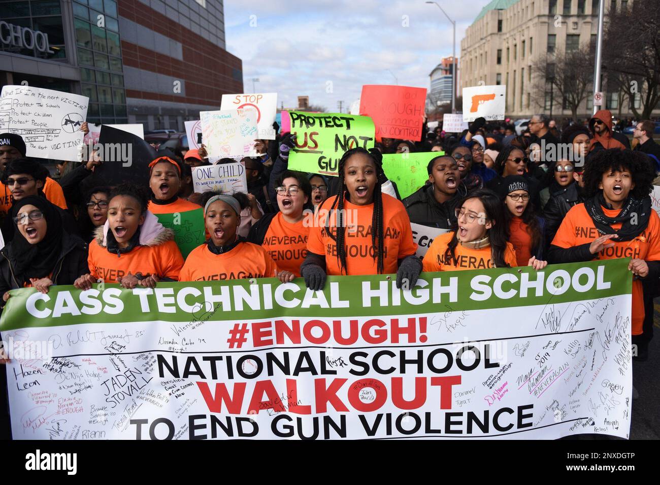 Cass Technical High School students participate in a walkout to protest ...