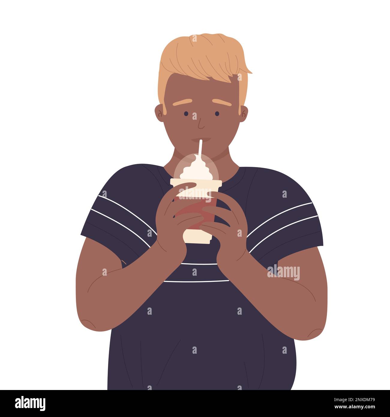 Boy drinking takeaway coffee. Street iced drinks, summer beverage vector illustration Stock ...