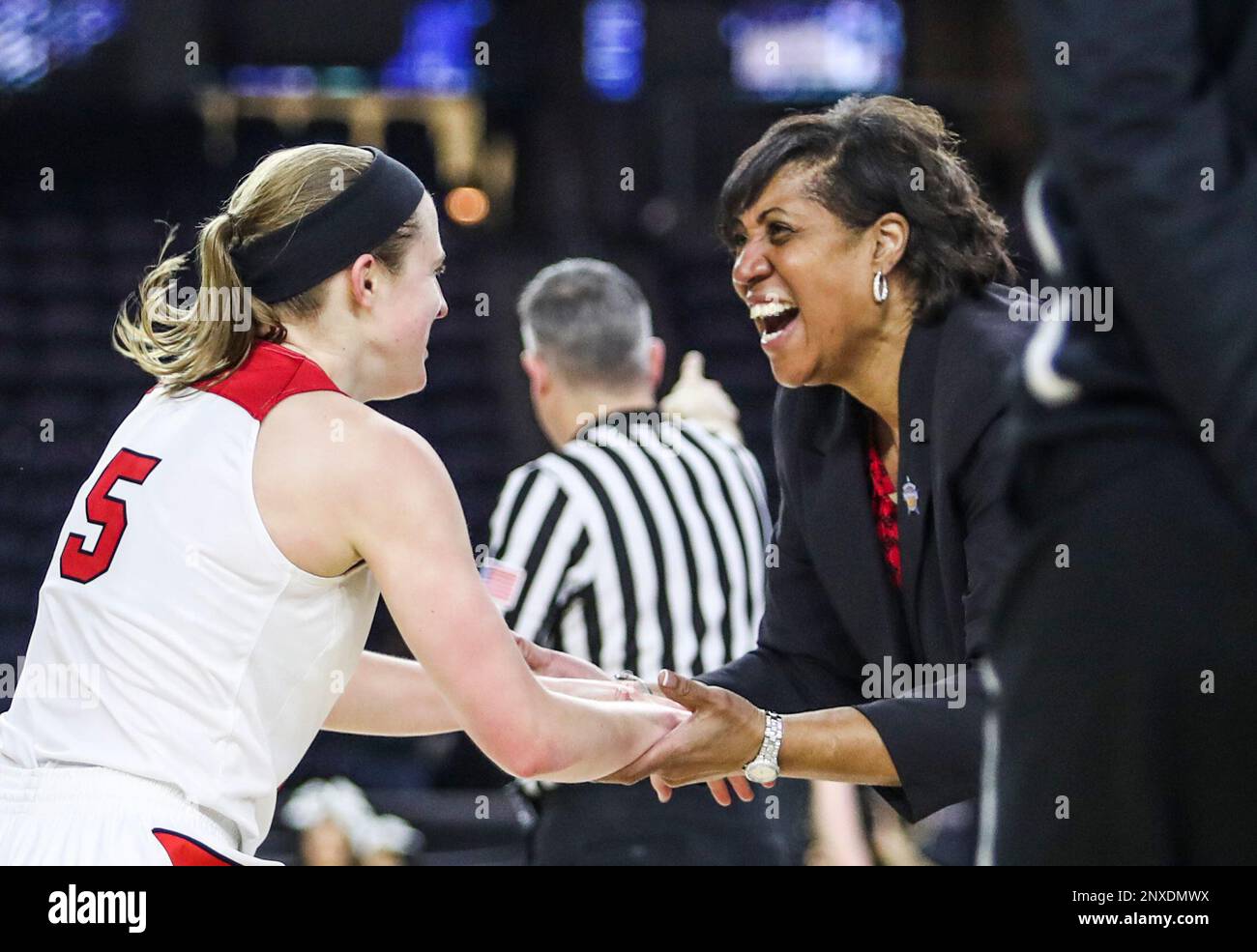 Western Kentucky Lady Toppers guard Whitney Creech (5) is congratulated ...