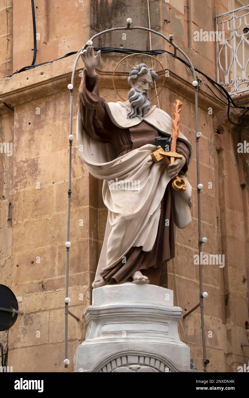 Valletta, Malta - November 12, 2022: Restored and painted statue of a ...