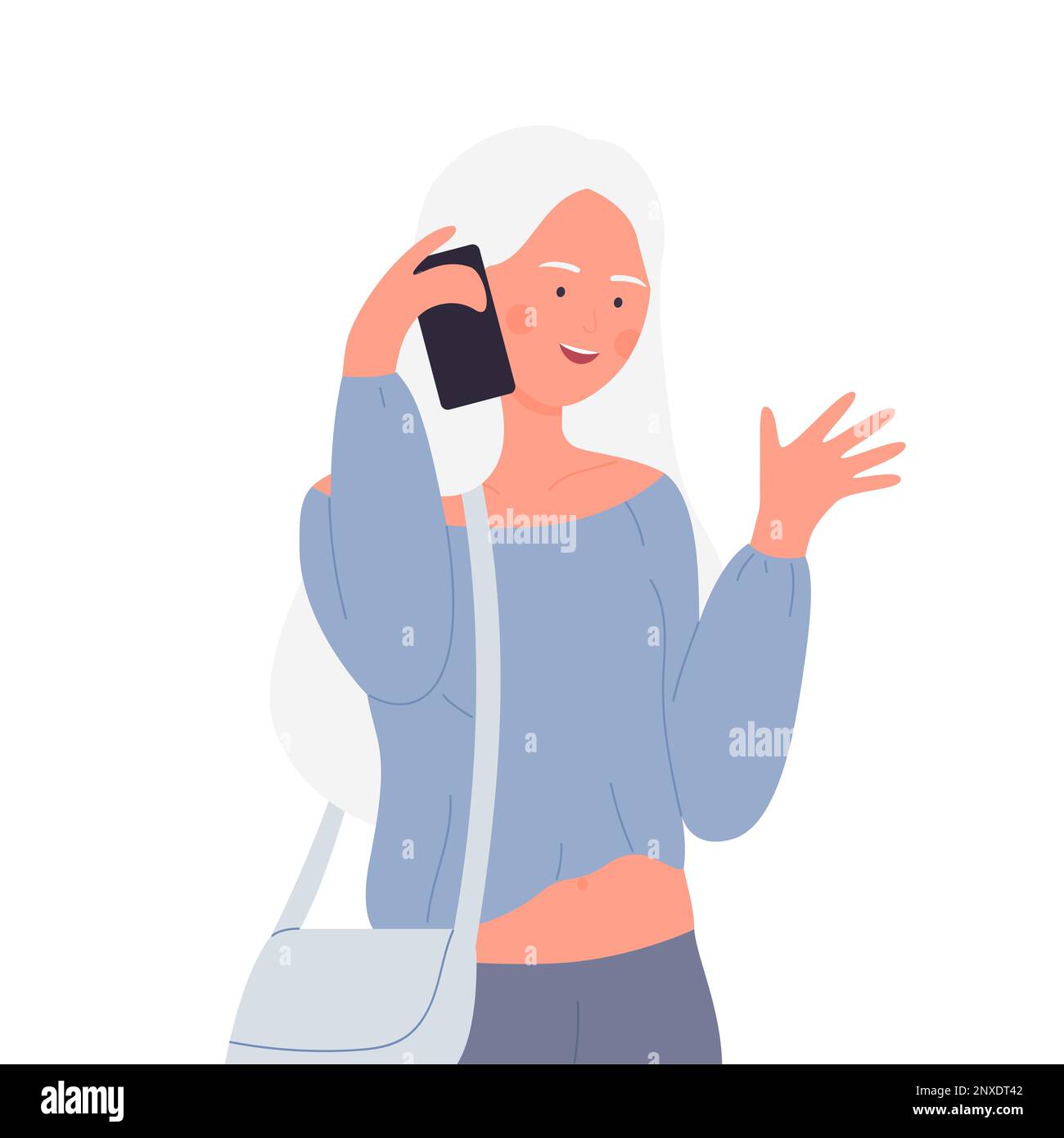 Girl talking on mobile. Phone conversation, giving a call, calling ...