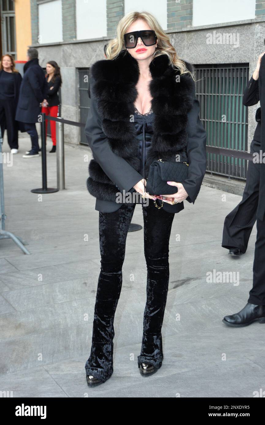 MILAN, ITALY - FEBRUARY 23: Audrey Tritto is seen arriving at the ...