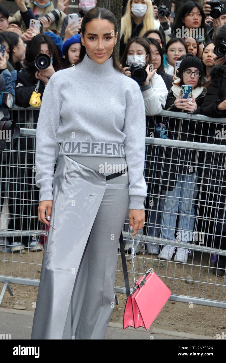 MILAN, ITALY - FEBRUARY 22: Tamara Kalinic is seen arriving at the Fendi fashion show during the ...