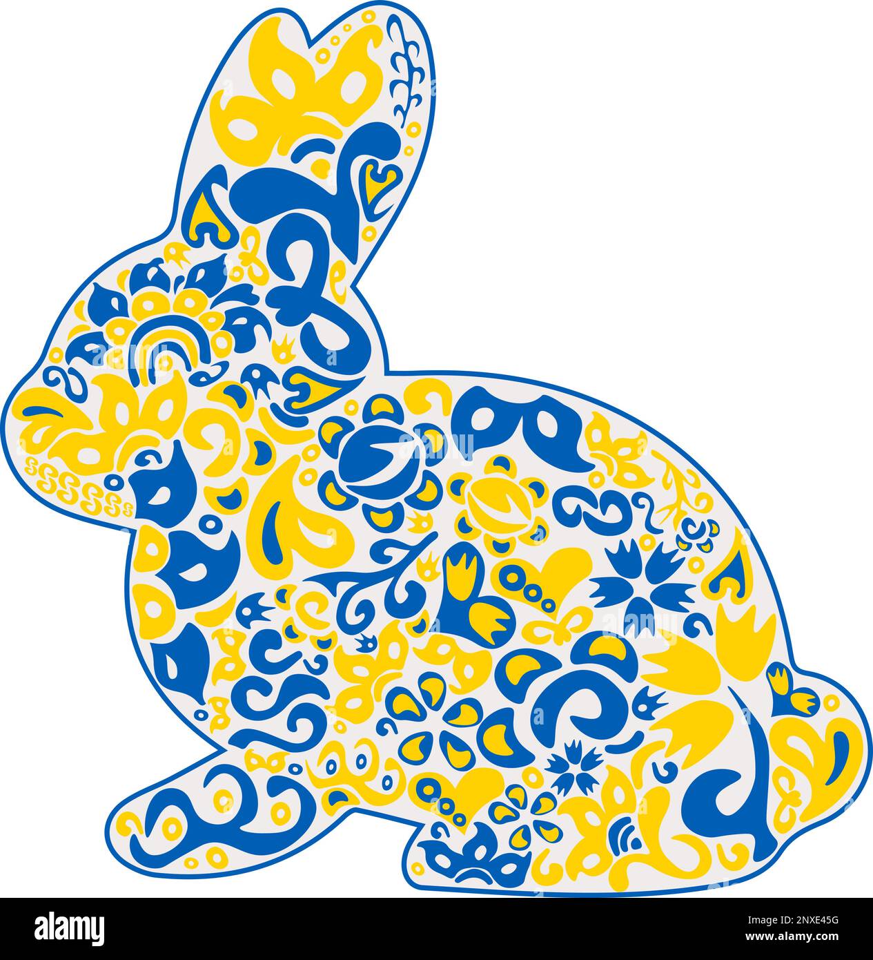 Easter rabbit with floral motif ornament in Ukrainian flag colors on ...