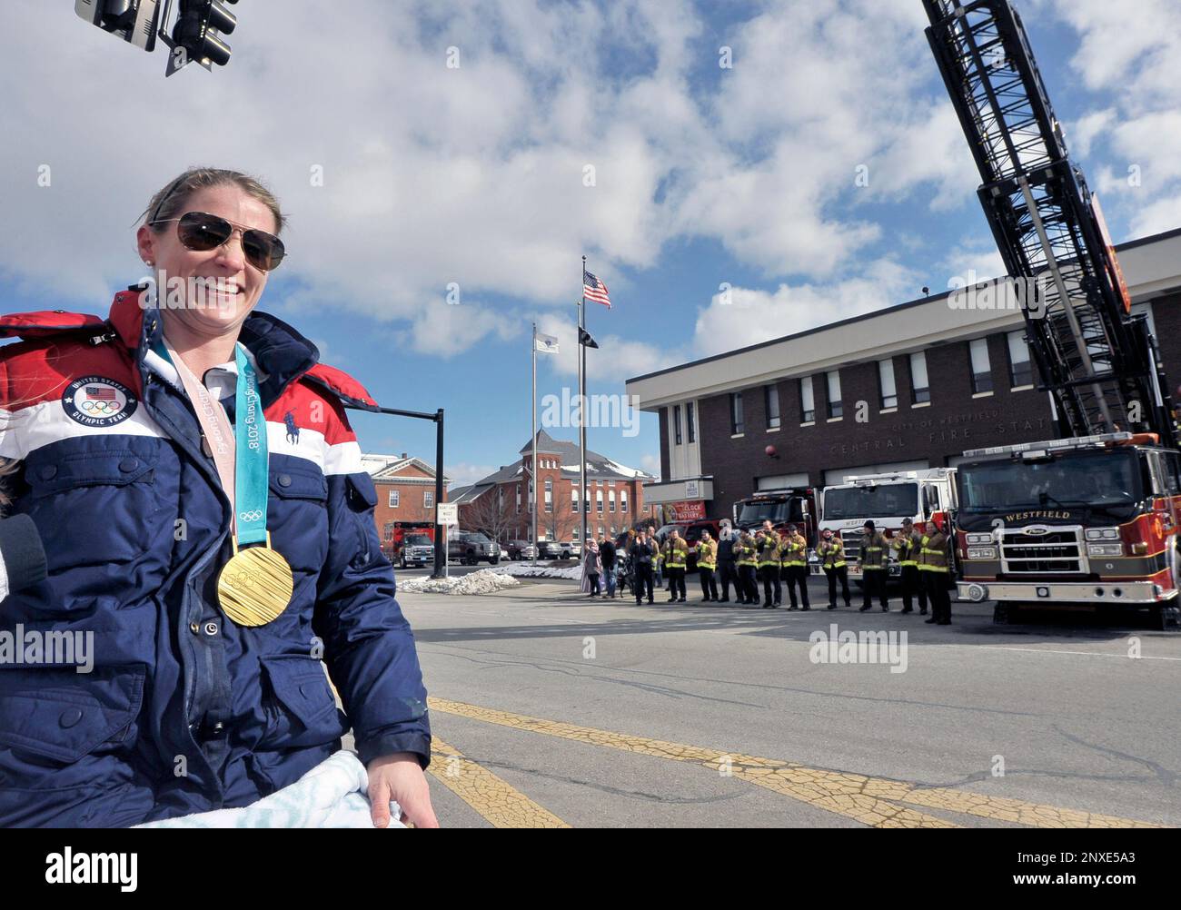 Olympic gold medalist Kacey Bellamy smiles during a reception in her ...