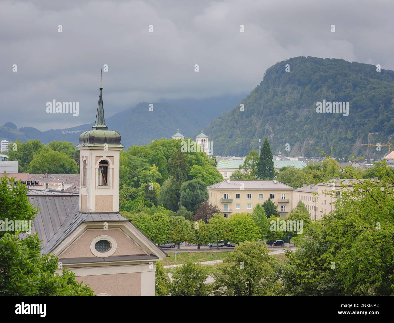 Historic city of Salzburg in summer, Austria. Leprosy house church and ...