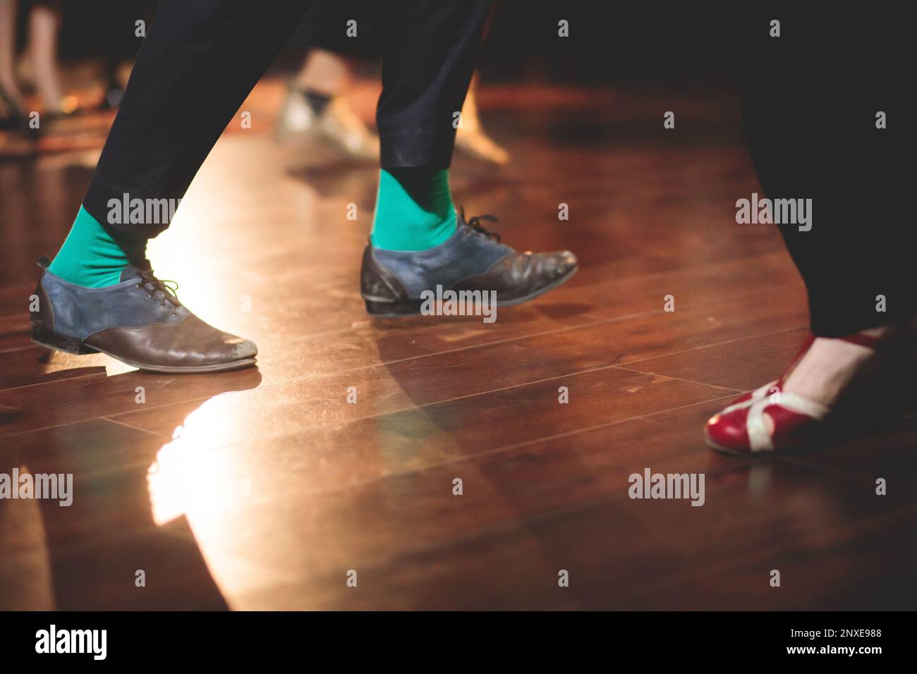 Dancing shoes of young couple dance retro jazz swing dances on a ...