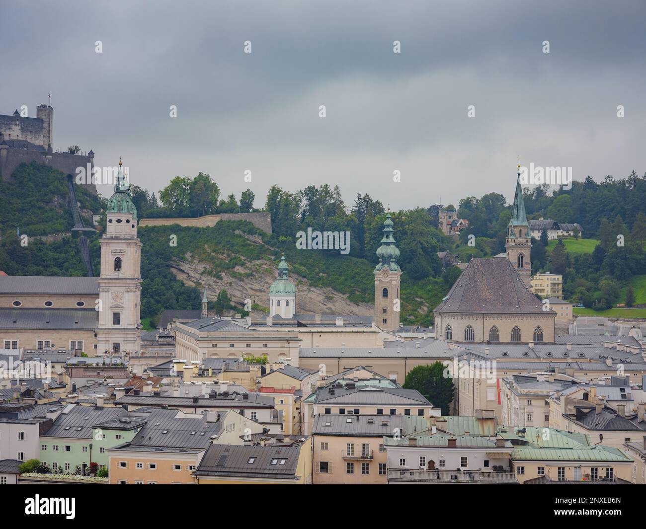 Salzburg Austria inner city with churches. Beautiful view of Salzburg ...