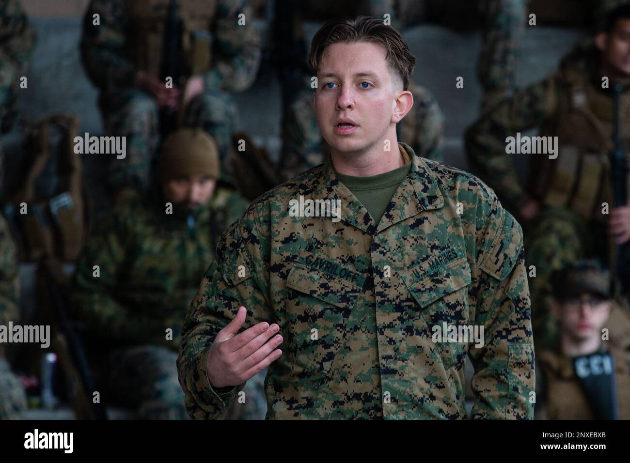 U.S. Marine Corps Cpl. Denis Gavriloff instructs Marines during a class ...
