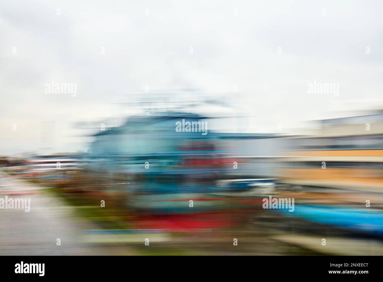 Passing by industrial area scenery motion blur Stock Photo - Alamy