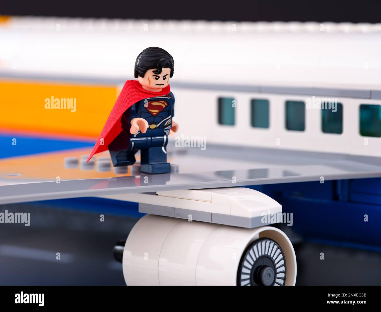 Tambov, Russian Federation - February 18, 2023 A Lego Superman ...