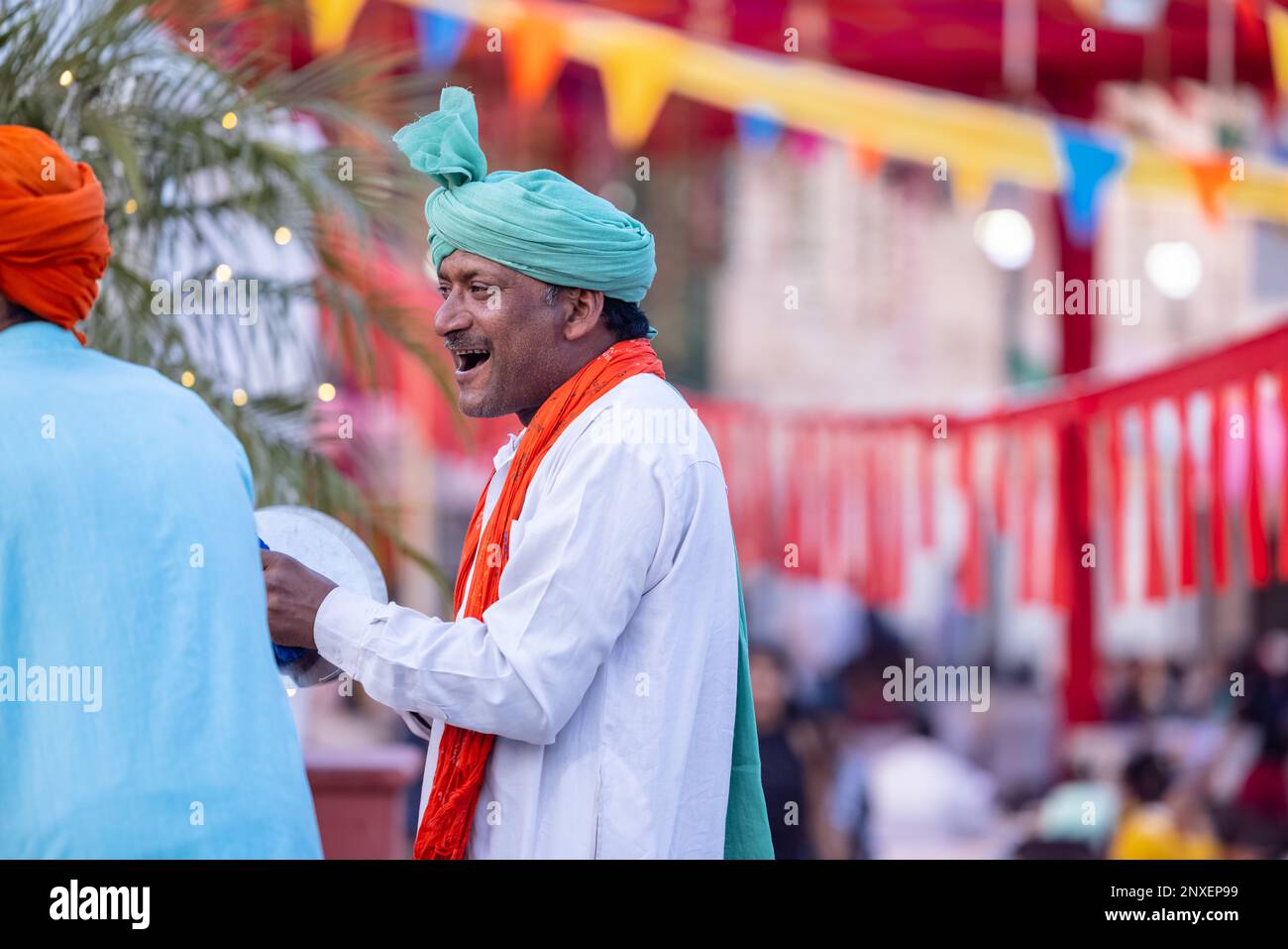 Noida Haat, India: Portrait on unidentified male artist performing folk ...