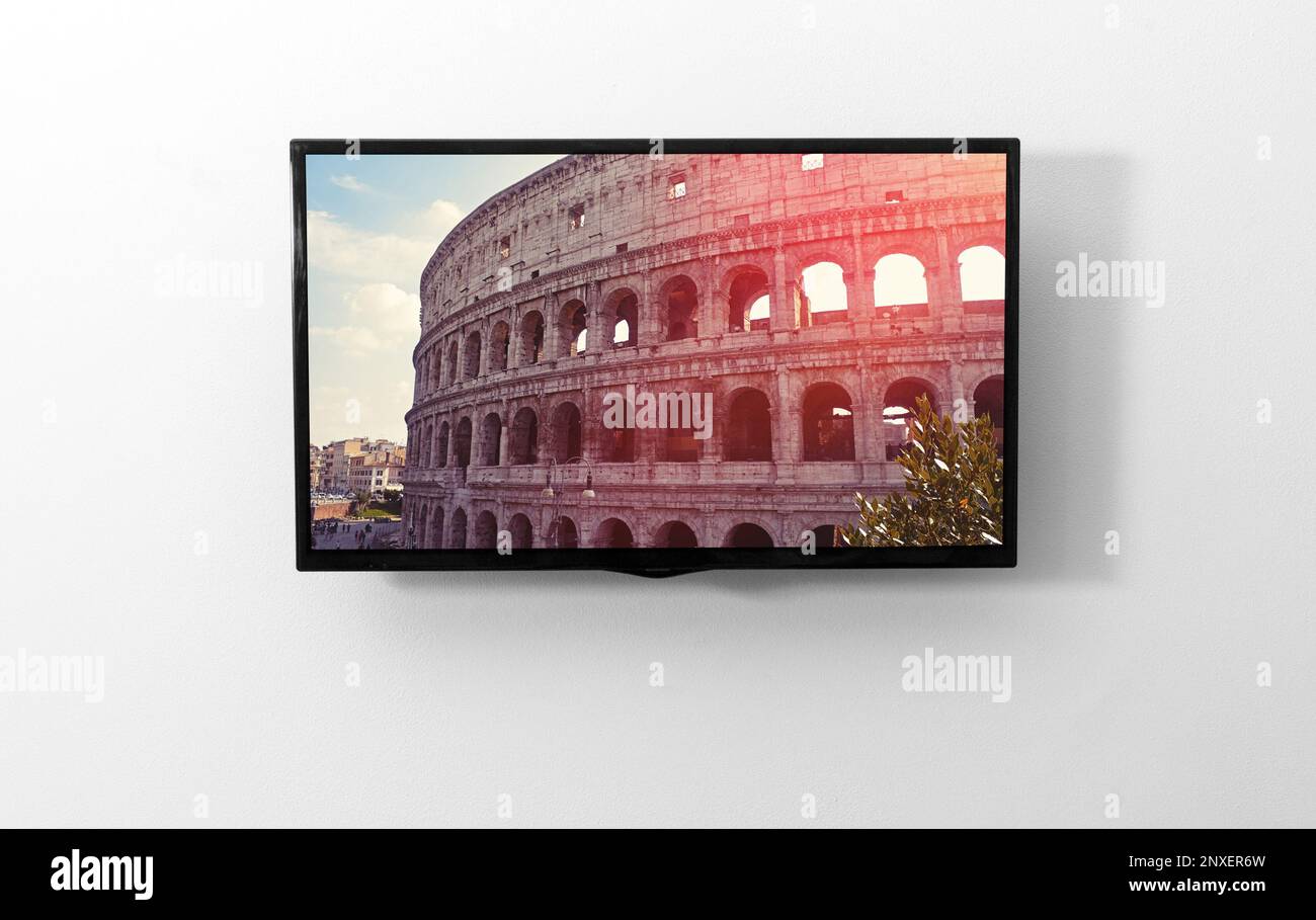 TV monitor on the wall Stock Photo - Alamy