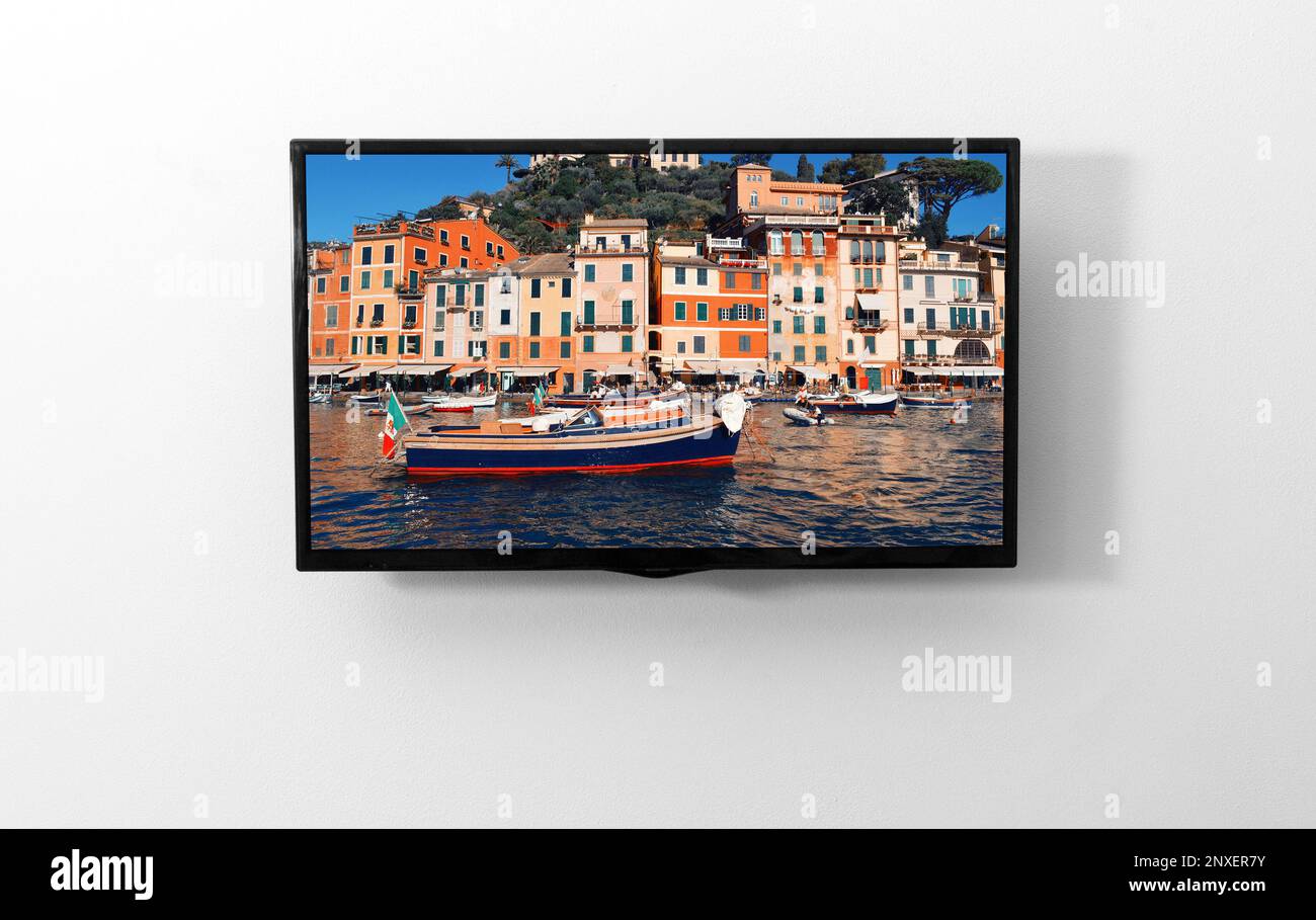 TV monitor on the wall Stock Photo - Alamy