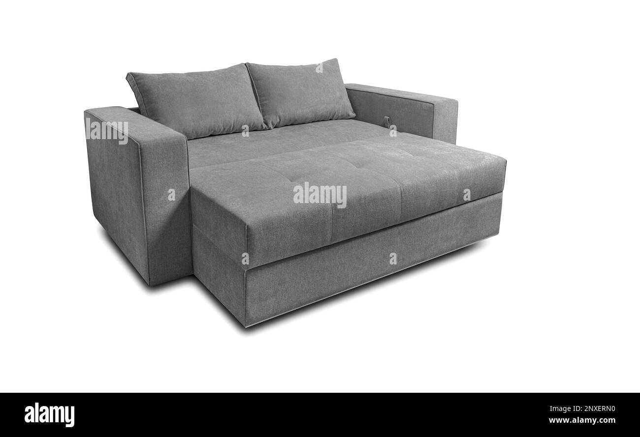 Grey soft sofa isolated on white background Stock Photo - Alamy
