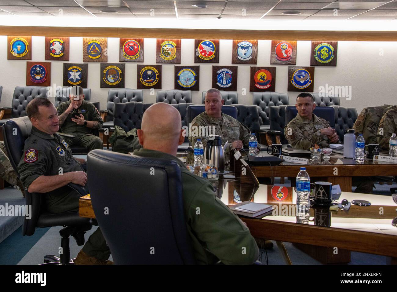 Leaders from the 97th Air Mobility Wing and 19th Air Force talk during ...