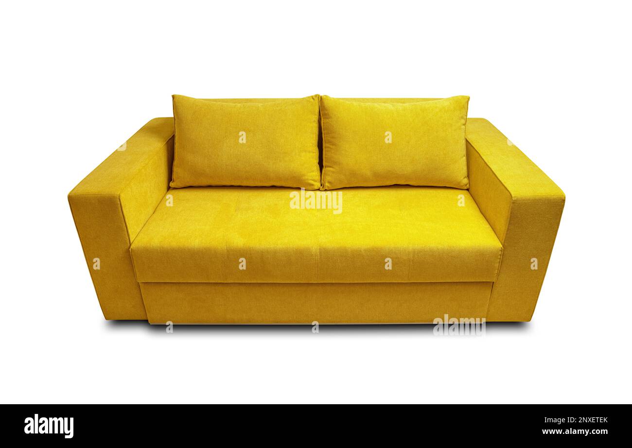 Yellow soft sofa isolated on white background Stock Photo - Alamy