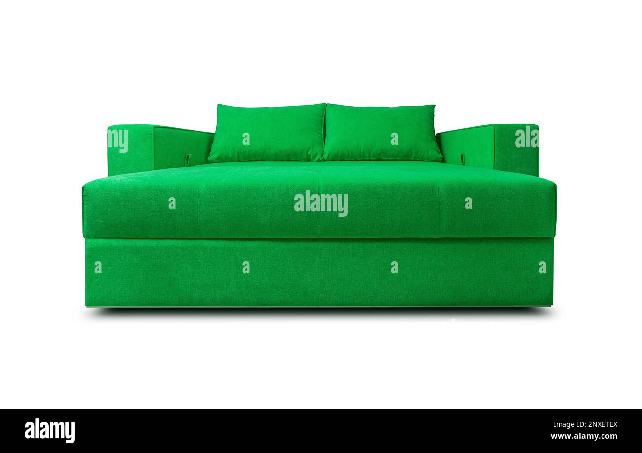 Green soft sofa isolated on white background Stock Photo - Alamy