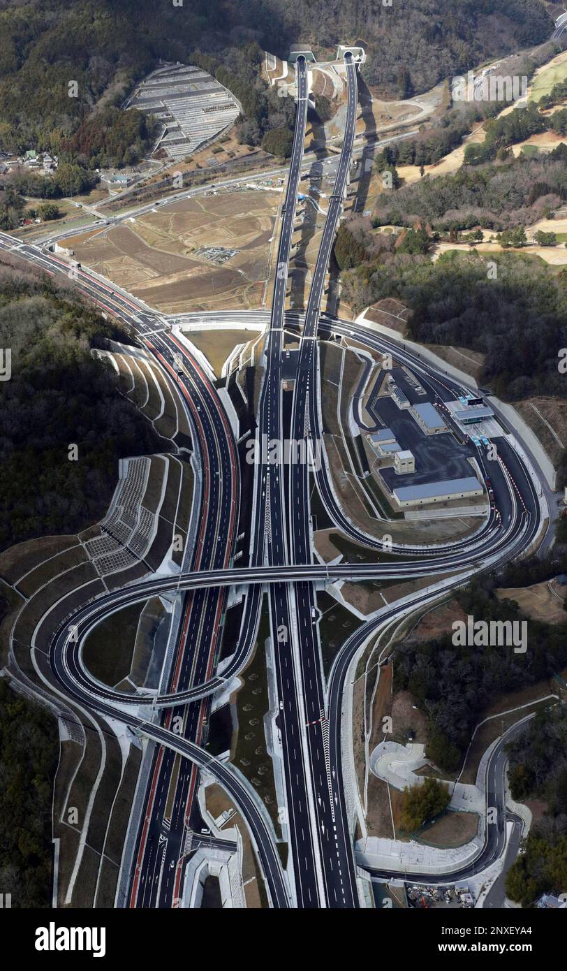 An aerial photo taken on March 6, 2018 shows the Kawanishi Interchange ...