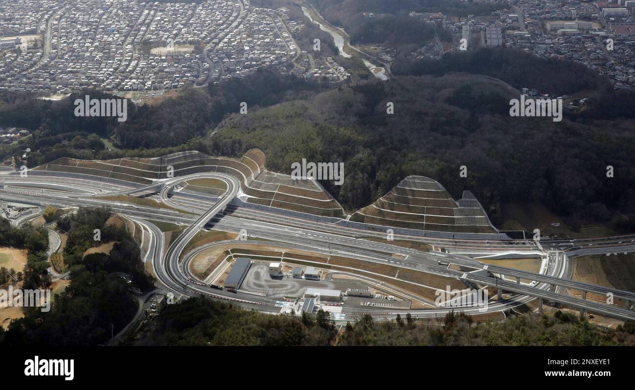 An aerial photo taken on March 6, 2018 shows the Kawanishi Interchange ...